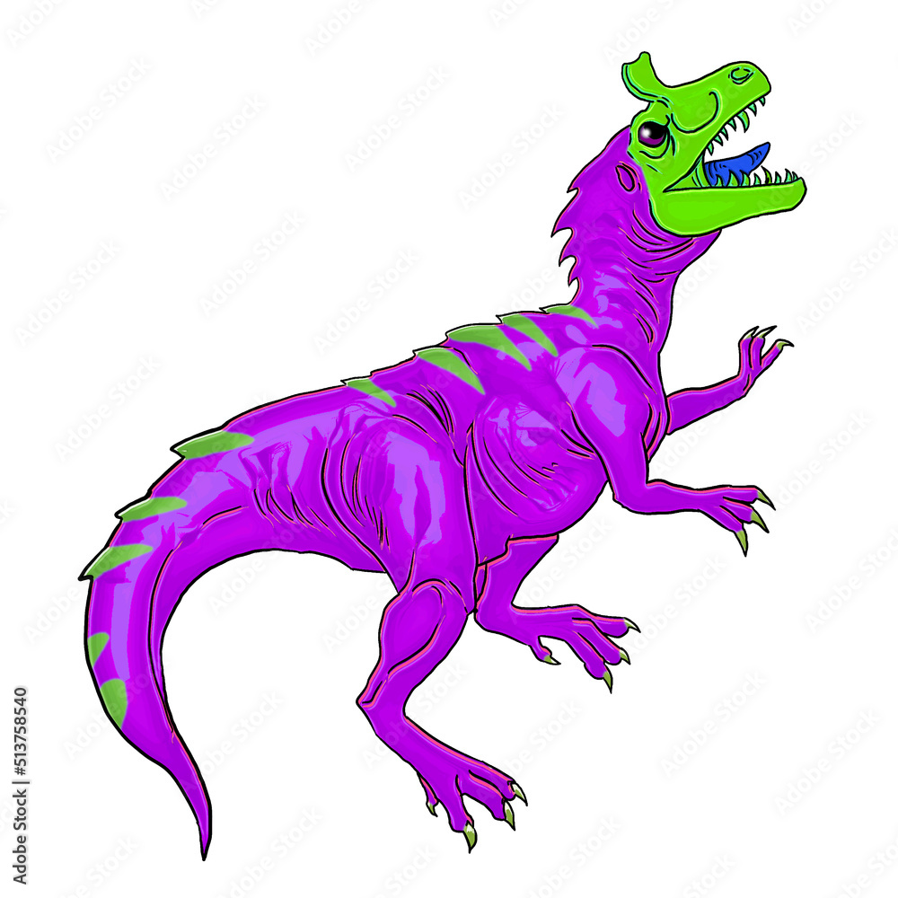 Simple digital drawing of a roaring elvisaurus (Cryolophosaurus ellioti ...