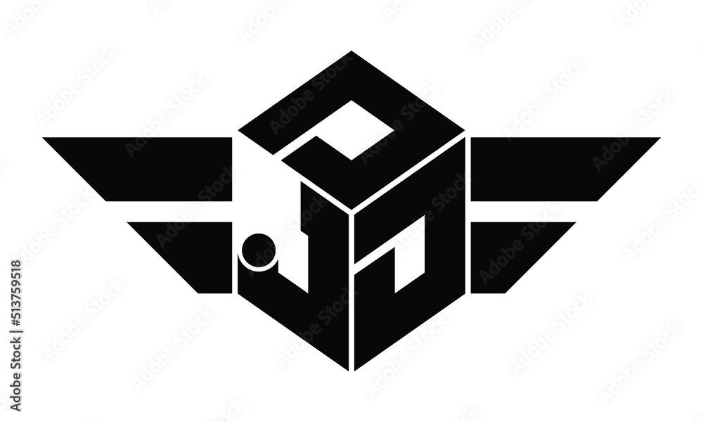DJD three letter gaming logo in polygon cube shape logo design vector ...