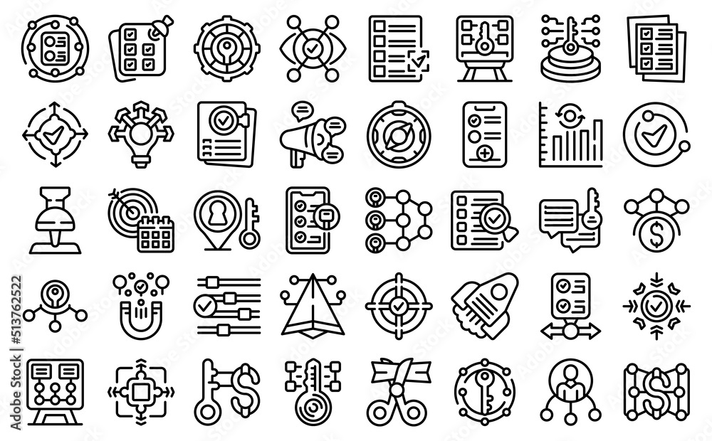 Key points icons set outline vector. Path process. Escape answer Stock ...