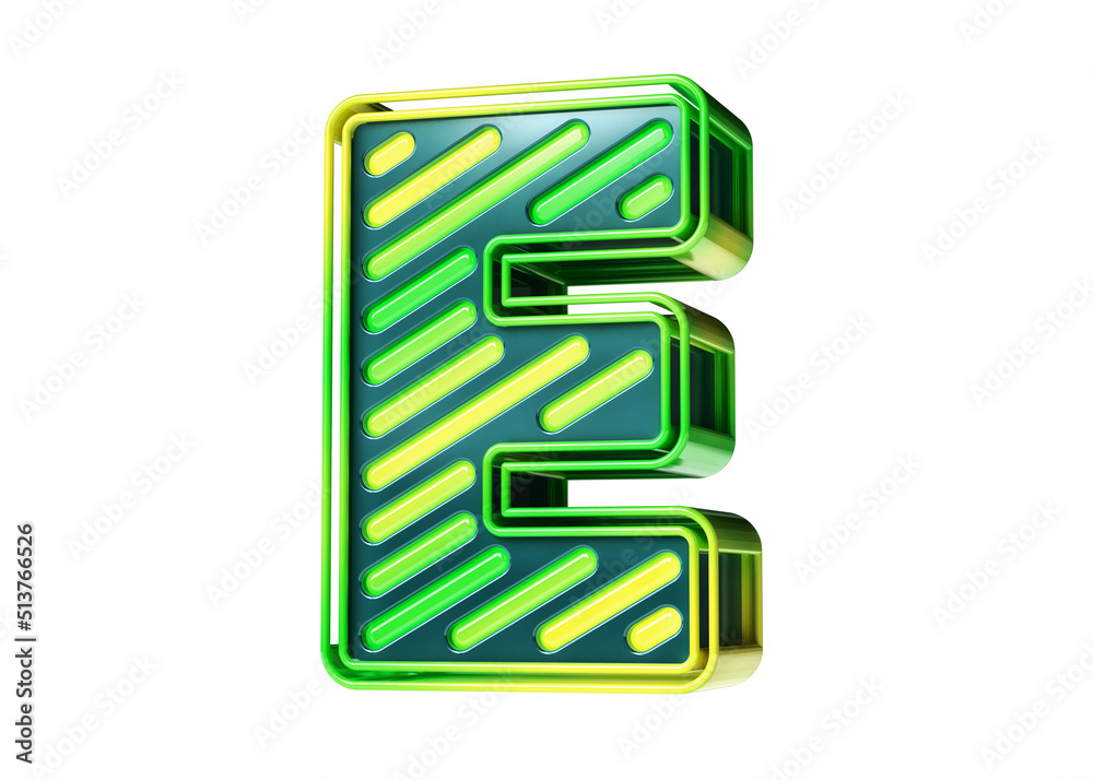 Recharged battery neon font. Energetic alphabet letter E in green and ...