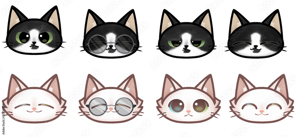 Cat Faces Pack of PNGs Stock Illustration | Adobe Stock