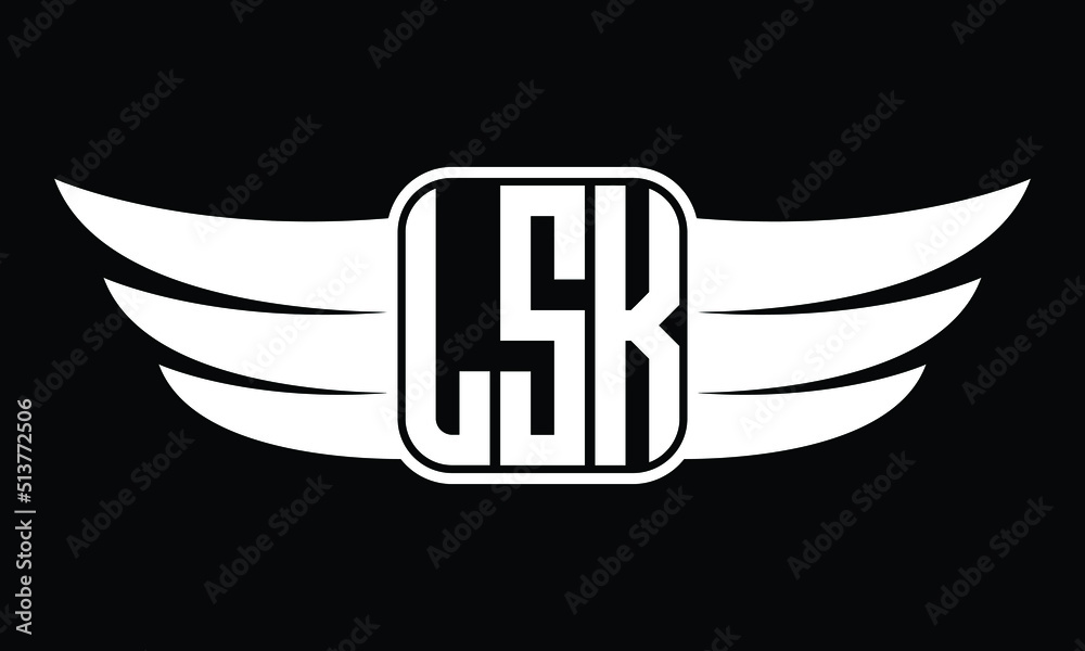 Lsk Three Letter Wings Flying Initial Wing Symbol Minimalist Creative Concept Flag Icon