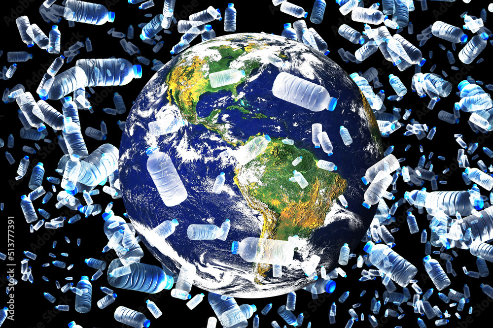 The concept of plastic waste overflowing the world. A globe with only ...