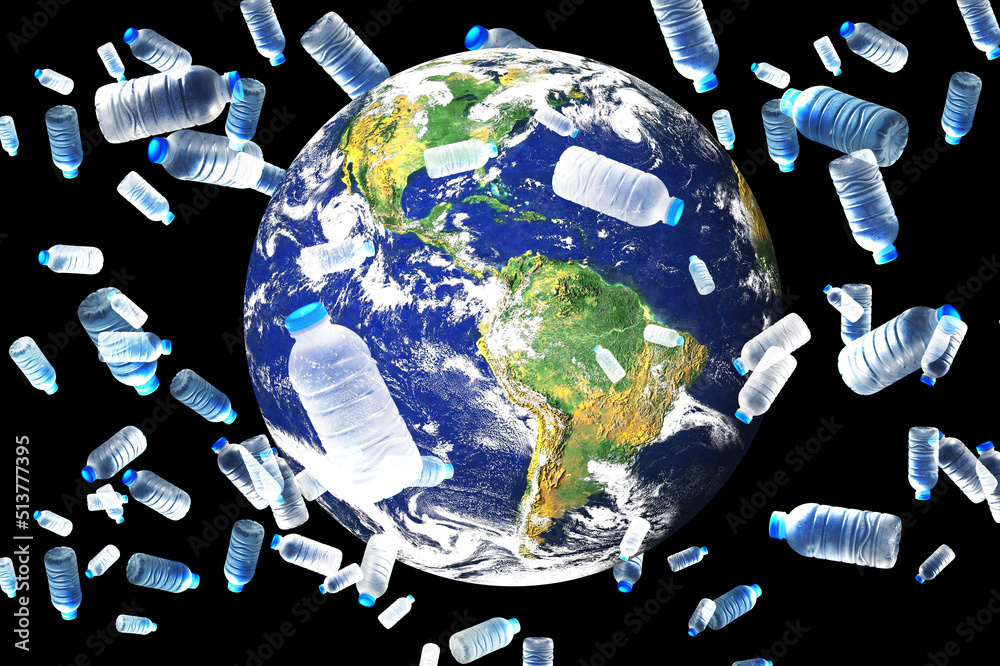 The concept of plastic waste overflowing the world. A globe with only ...