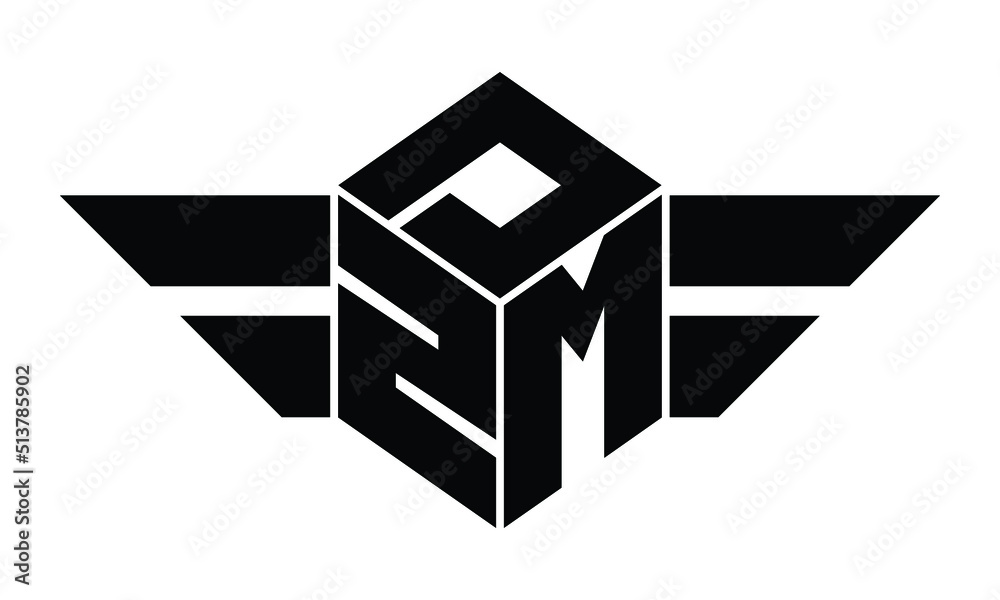 DZM three letter gaming logo in polygon cube shape logo design vector ...