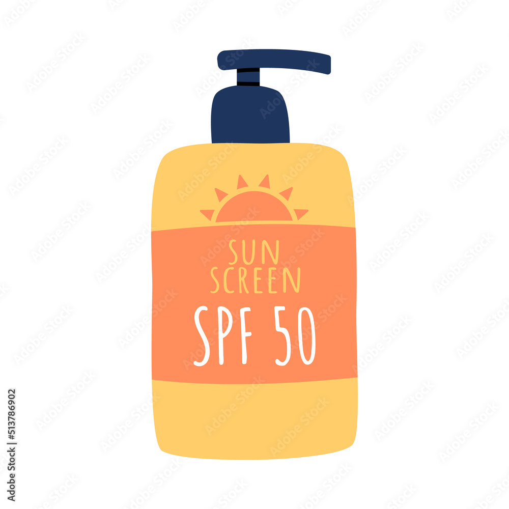 SPF 50 face and body sun cream dispenser bottle. Moisturizing lotion ...