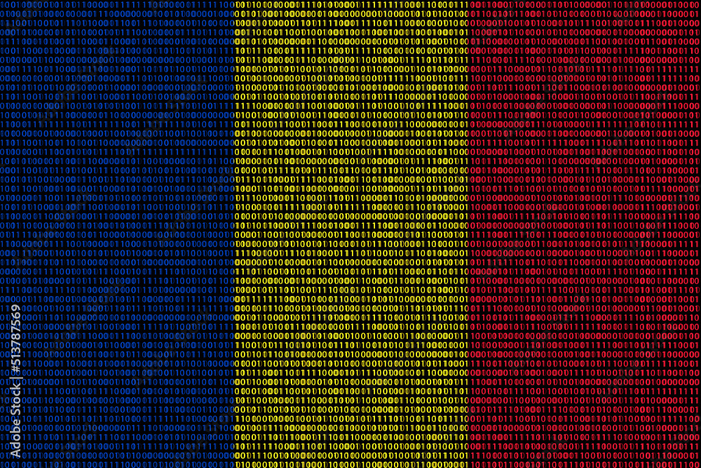 Romania flag superimposed on duplicate computer code that permeates ...