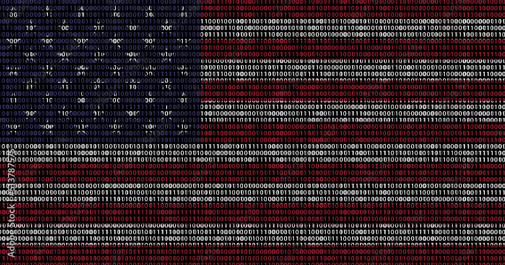 USA flag superimposed on duplicate computer code that permeates each ...