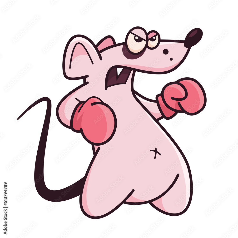 Cute pink mouse in boxing gloves. Shows emotion, you're next, my turn ...