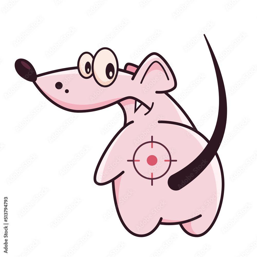 Cute pink mouse with a target on the pope. Shows emotions, love ...