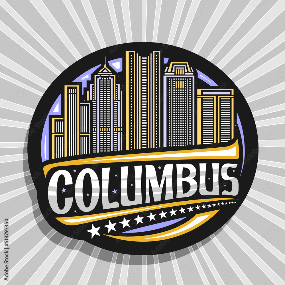 Vector logo for Columbus, black decorative label with line illustration ...