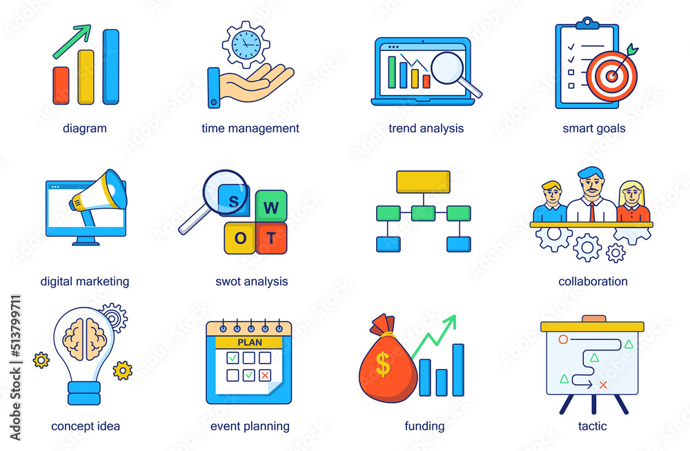 Business planning concept line icons set. Pack outline pictograms of ...