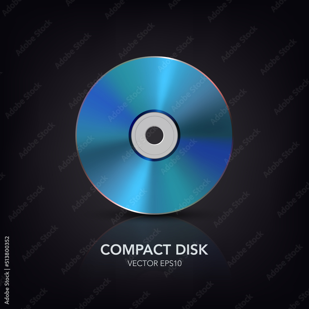Vector 3d Realistic Blue CD, DVD on Black with Reflection. CD Design ...