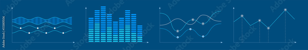 Set of different graphs and charts, information on charts, statistical ...