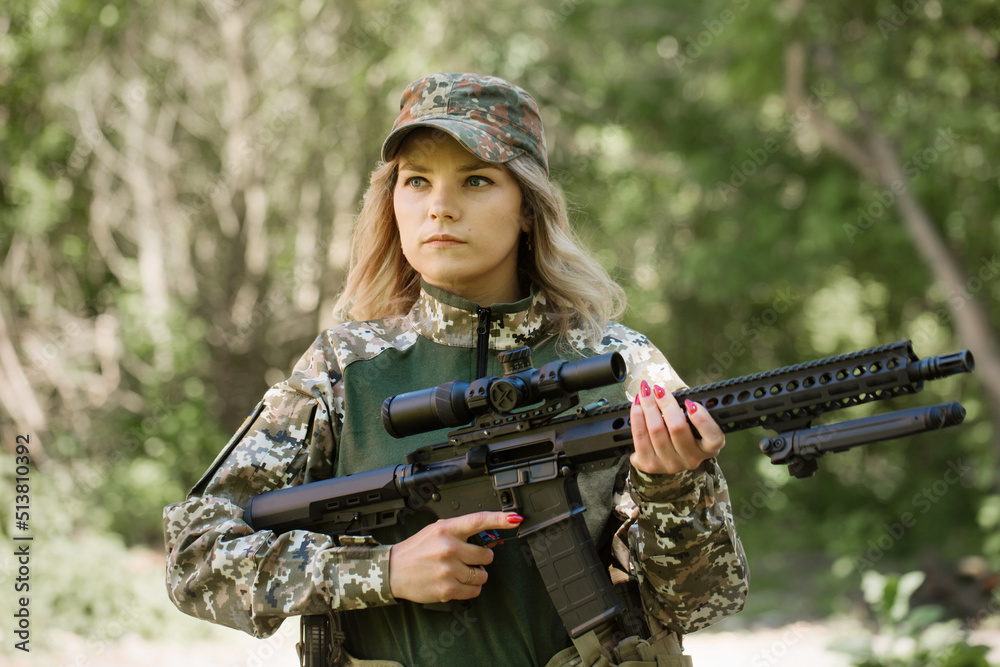 Ukrainian defender with a machine gun Ar-15 Stock Photo | Adobe Stock