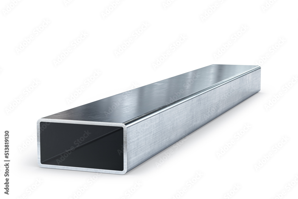 Rectangular metal profile pipe isolated on white background. 3d ...