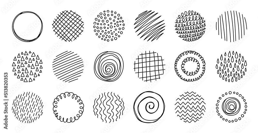 Set of round abstract line black backgrounds or patterns. Set of circle ...