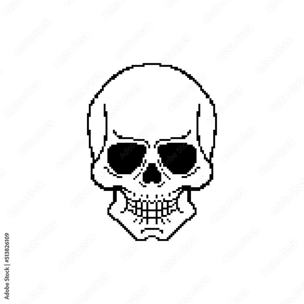Anatomical skull pixel art. 8 bit skeleton head. pixelated Vector ...