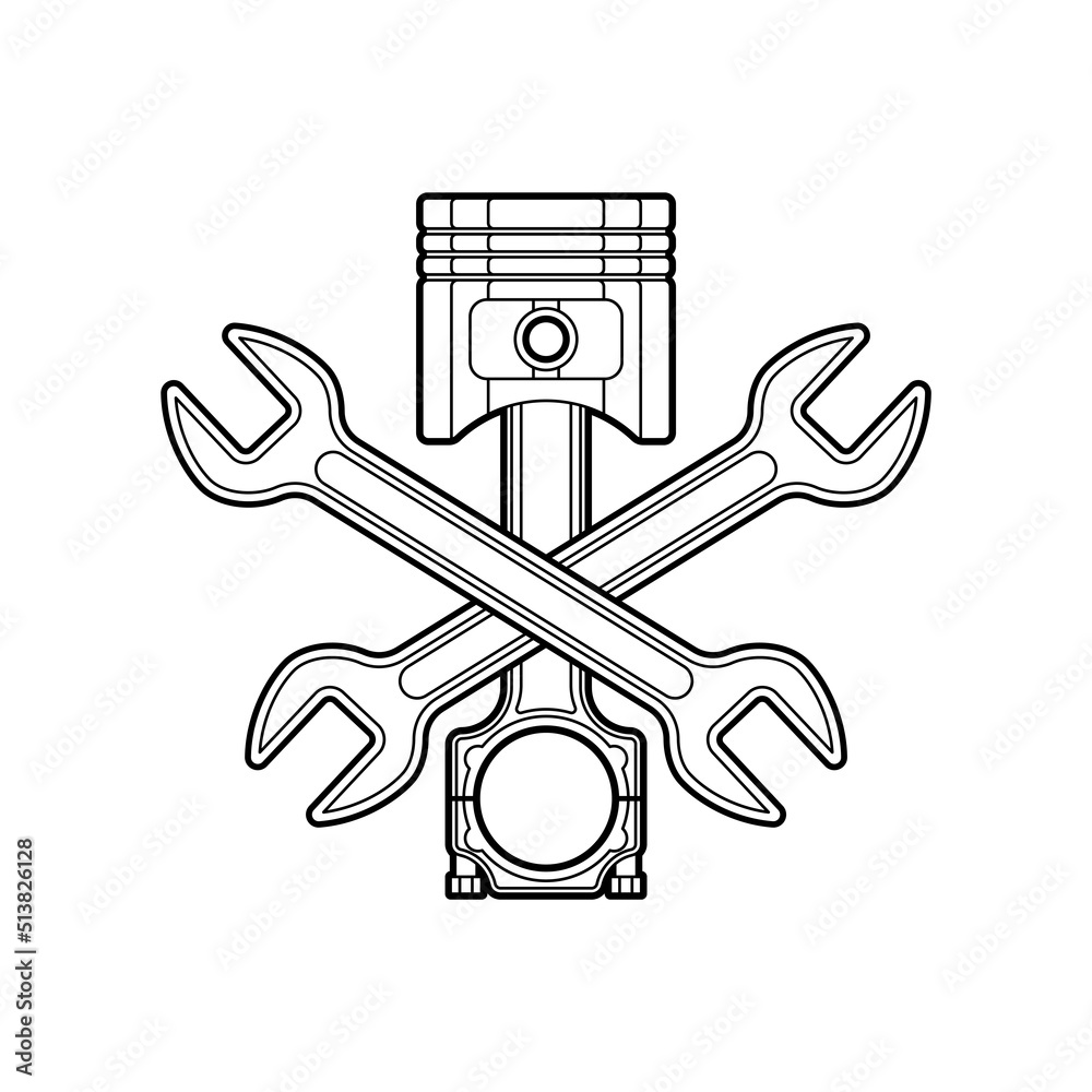 Engine piston and Wrench sign. motorcycle pistons icon. Car workshop ...