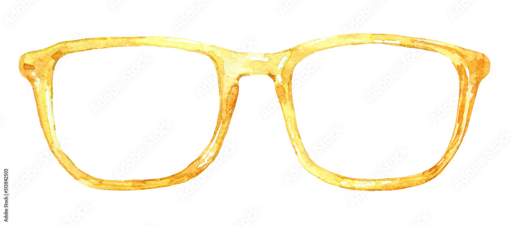 Hand-painted Watercolor yellow glasses illustration Watercolor hipster ...