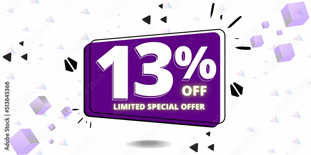 13% off limited special offer. Banner with thirteen percent discount on ...