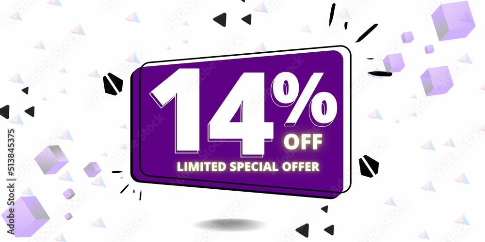 14% off limited special offer. Banner with fourteen percent discount on ...