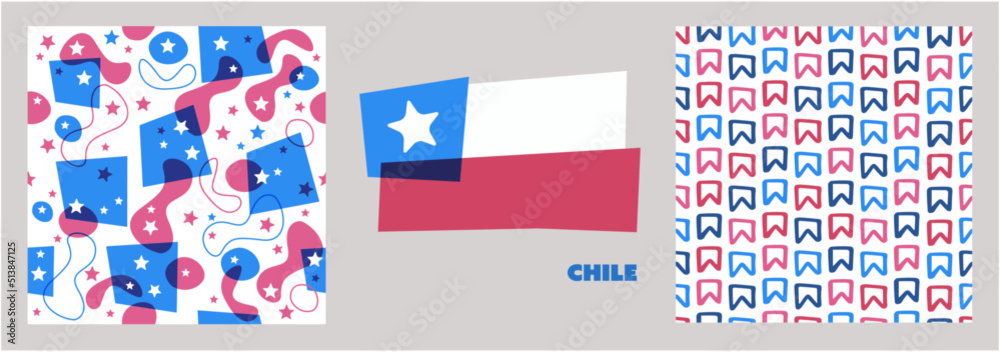 Collection of Chile design resources. Seamless pattern, country flag ...