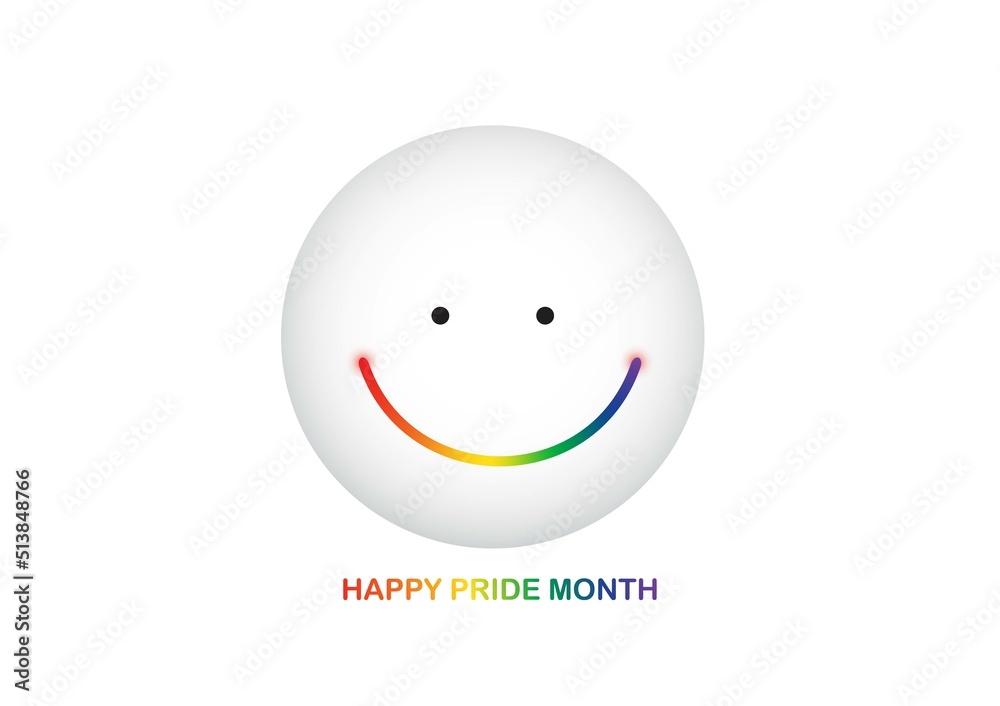 Happy pride month. Cute rainbow smiling face emoticon. LGBTQ, gay ...
