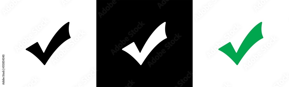 Black and green check mark icon. Tick symbol. Tick sign vector ...