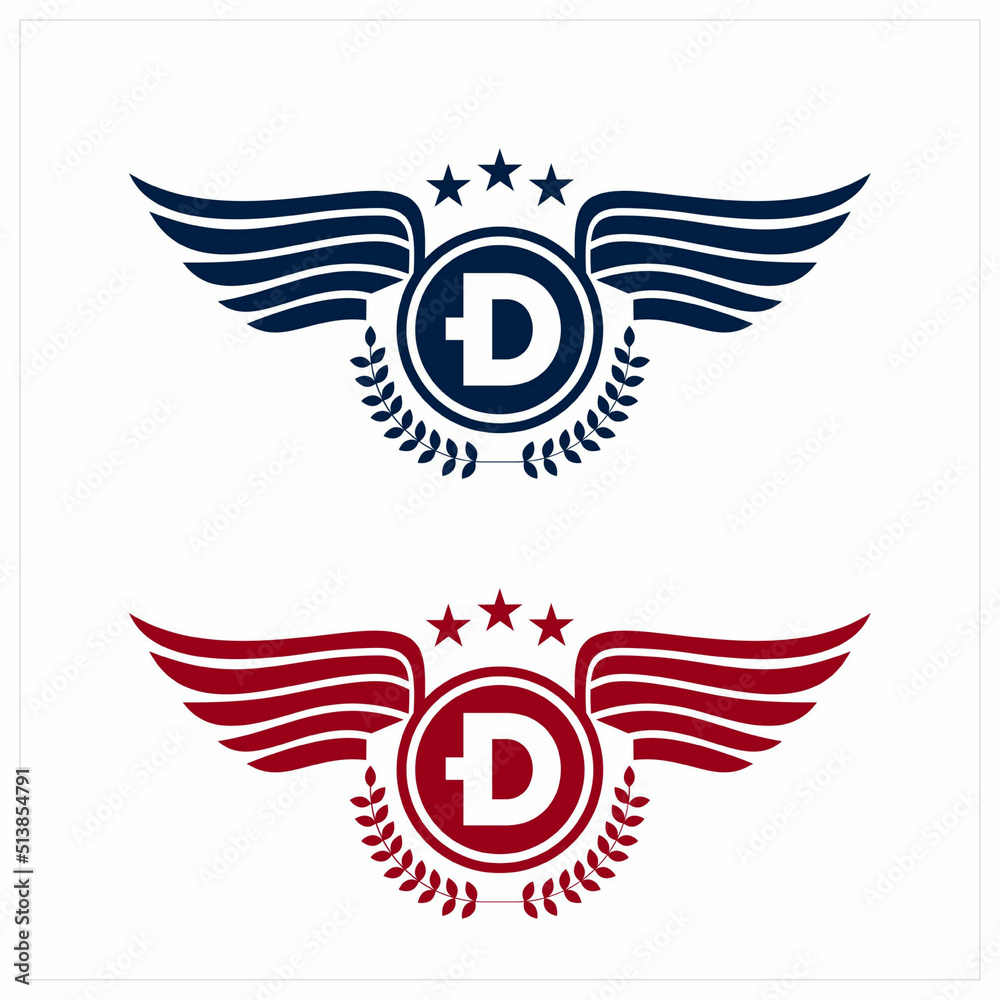 D initials logo in badge star wing shape illustration Stock Vector ...