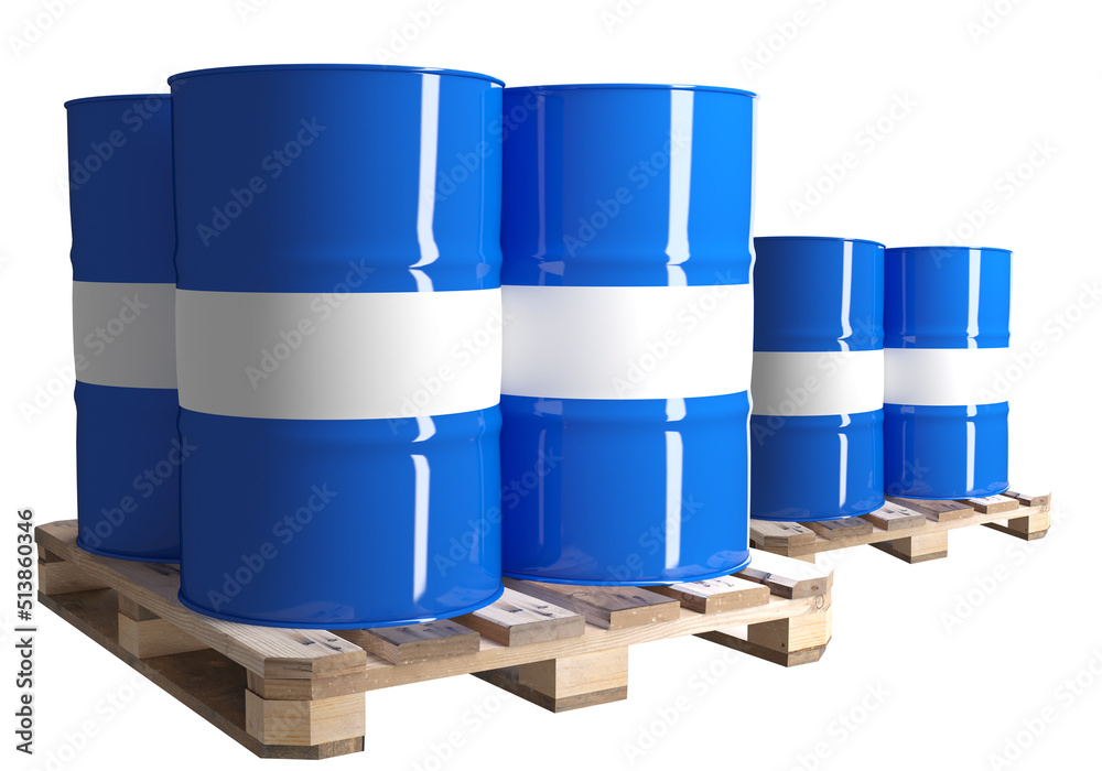 Barrels for chemical products. Tanks for pesticides. Pallets with ...