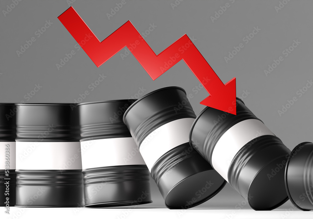 Oil crisis. Falling barrels for fuel. Concept of problem in oil market ...