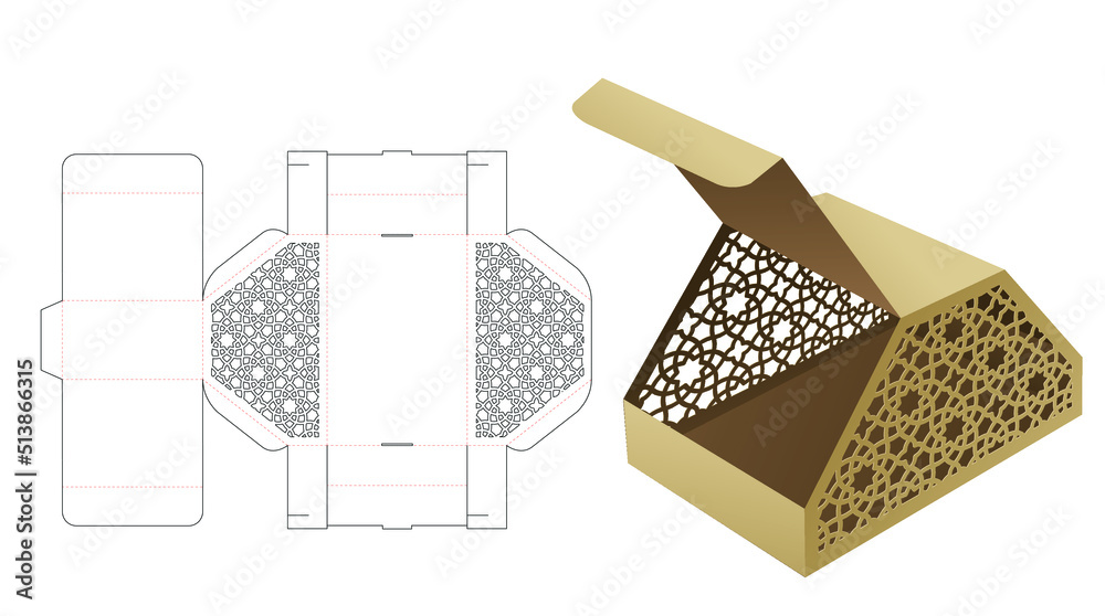 stenciled Arabic box die cut template and 3D mockup Stock Vector ...