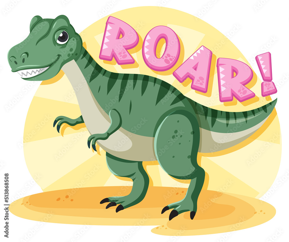 Cute dinosaur with word roar Stock Vector | Adobe Stock
