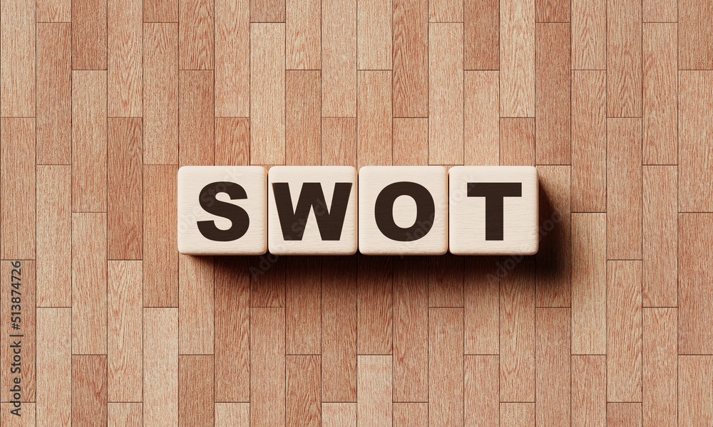 SWOT analysis wooden word block cubes with laminate background ...