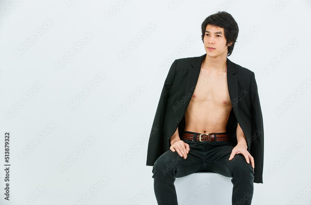 Portrait isolated studio shot Asian young handsome confident slim thin ...