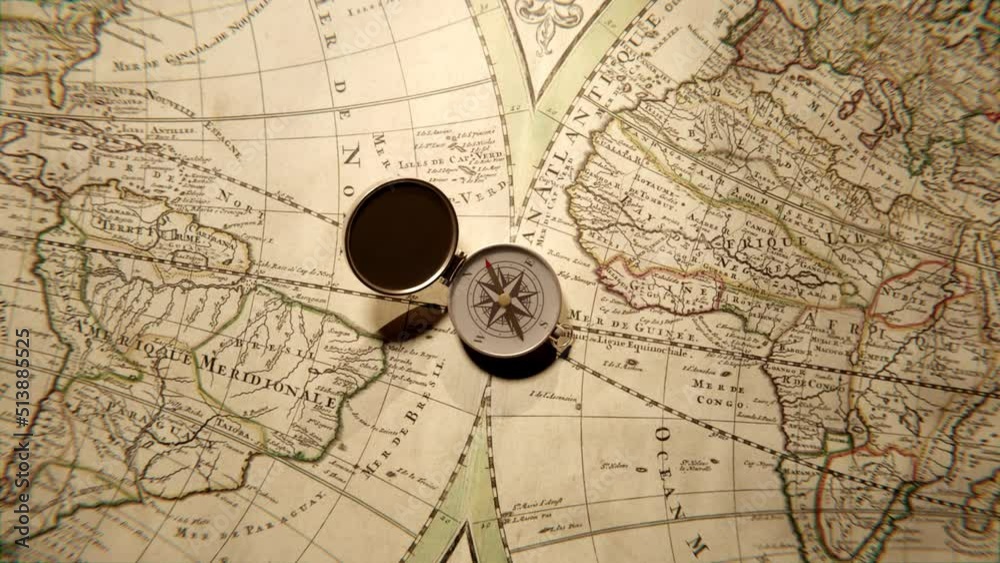 Compass On The World Map , Animation.Full HD 1920×1080. 10 Second Long ...