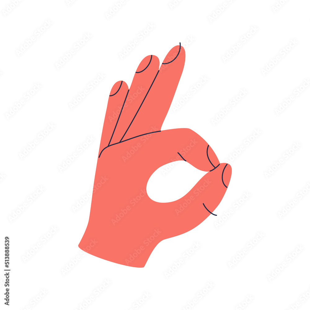 Hand showing sign ok. Communication gestures concept. Hand drawn color ...