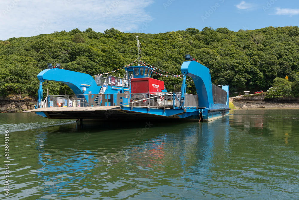 Feock, Truro, Cornwall, England, UK. 2022. Blue painted vehicle ferry ...