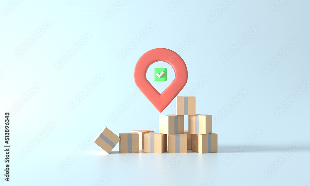 3d rendering Online good parcel Finished delivery. boxes on point on ...