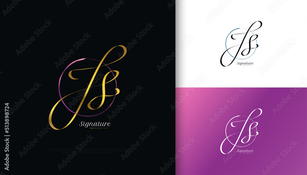 JS Initial Signature Logo Design with Elegant Gold Handwriting Style. Initial J and S Logo ...