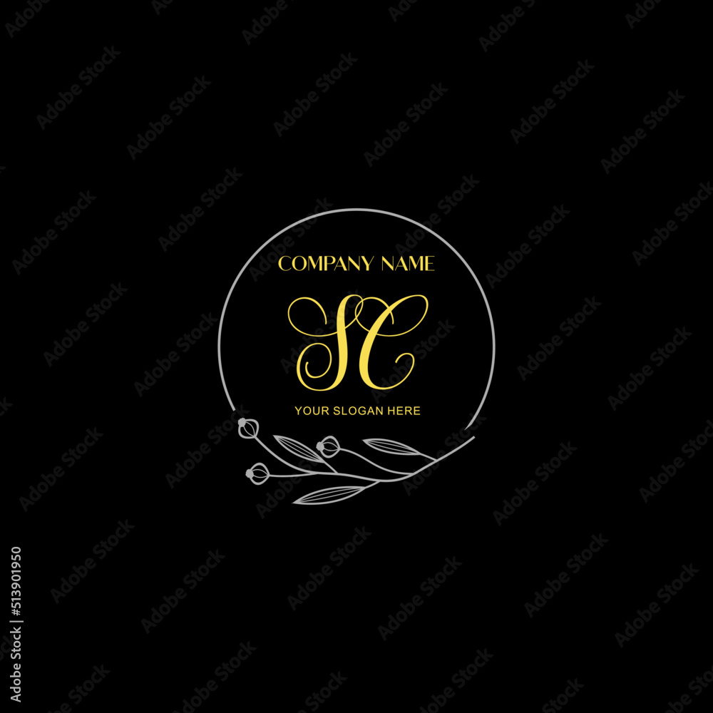 Initial letter SC handwriting with floral frame template Stock Vector ...