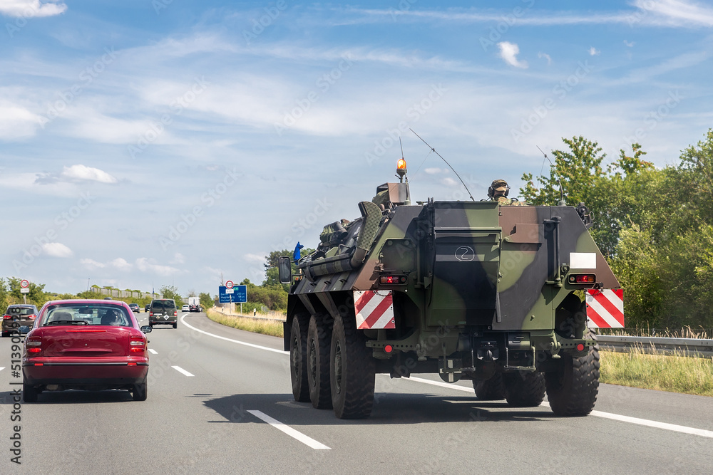 German armoured personnel carrier Fuchs drives military convoy highway ...