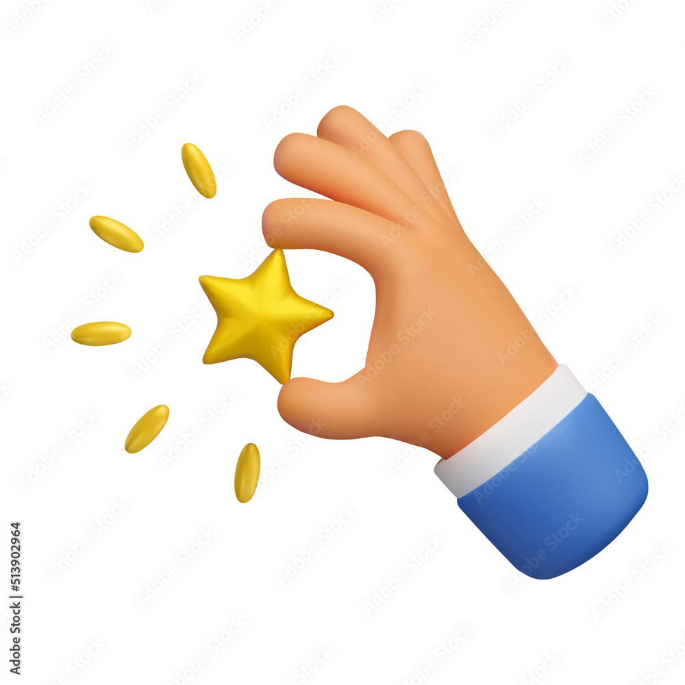 3d hand hold star icon. Vector gold positive customer rate illustration ...