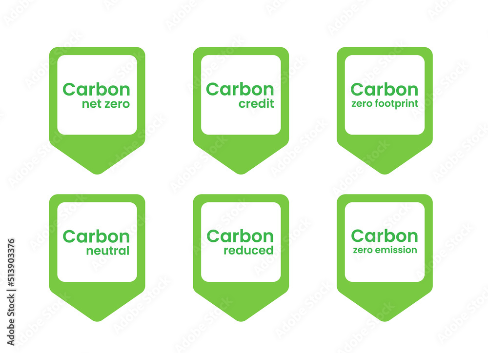 Carbon emission reduction icon set isolated on white. Zero emission ...