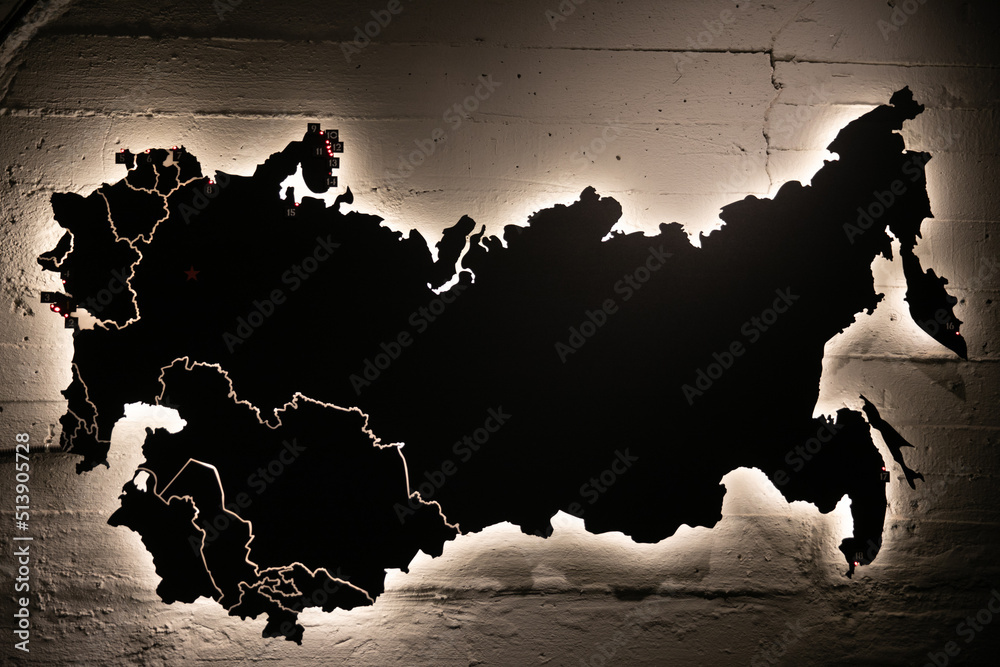 black map of Russia with borders and illumination Stock Illustration ...