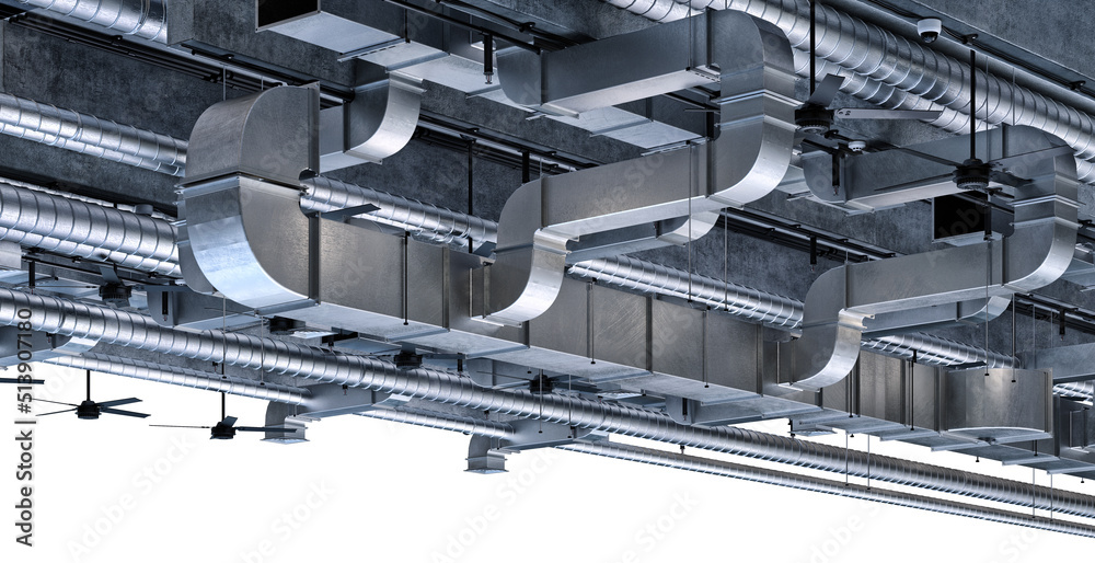 Illustrazione Stock Air ventilation pipes system hanging from the ...