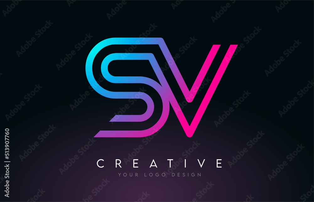 Monogram Lines SV S V Letter Logo Design. Creative Icon Modern Letters ...