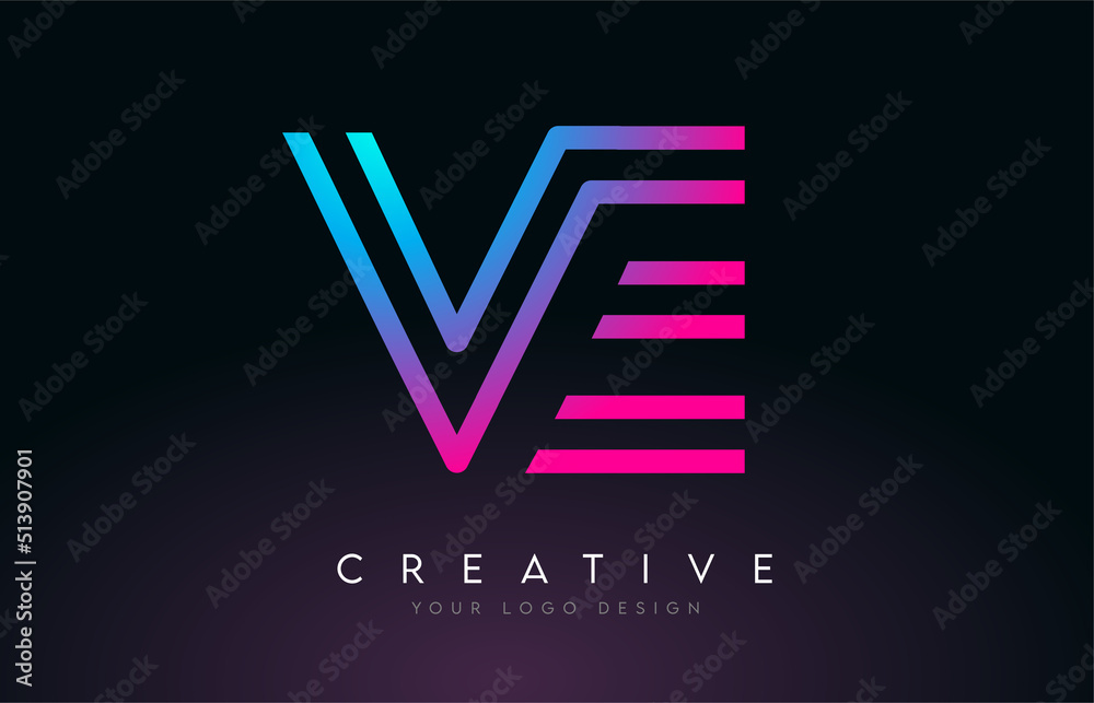 Monogram Lines VE V E Letter Logo Design. Creative Icon Modern Letters ...