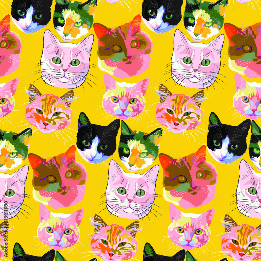 Vector pattern cats of different breeds. Illustration of cats for ...